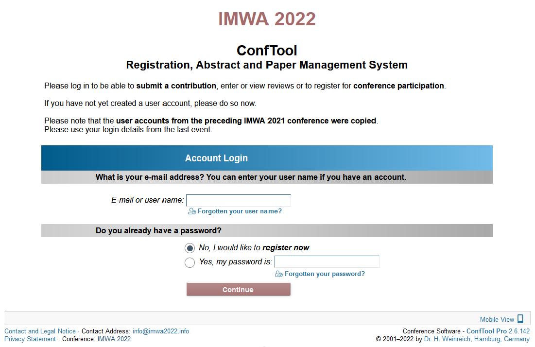 Login Hints – IMWA 2022 New Zealand